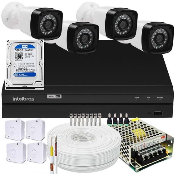 Kit dvr Intelbras 8 canais H.265 4 câmeras Full HD 20m C/Hd 500gb ...