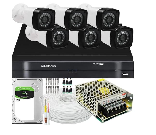 Kit DVR Intelbras 8 canais H.265 Hd 1TB 6 câmeras Full HD 1080p 20m ...