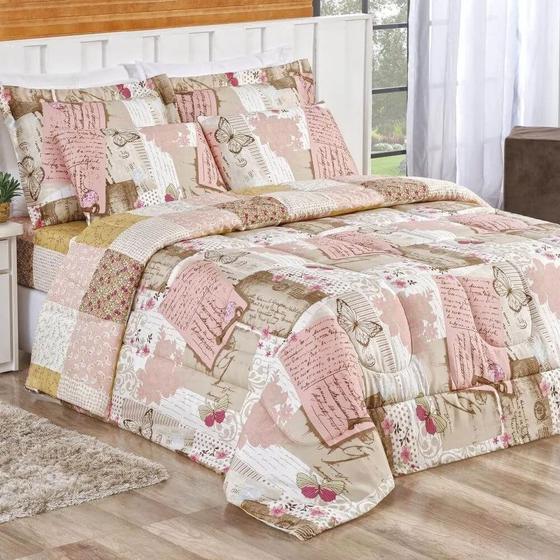 Kit Edredom Bouti King Coberta Dupla Face Toque Macio Patchwork Rose - Casa Pedro - Edredom ...
