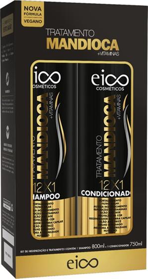 Kit Eico Tratamento capilar Mandioca 12 x 1 ( SH 800ml + Cond 750ml ...