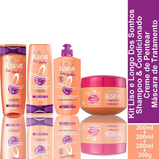 Kit Elseve Liso e Longo dos Sonhos Loreal Paris Alinha Fios Óleo Rícino ...