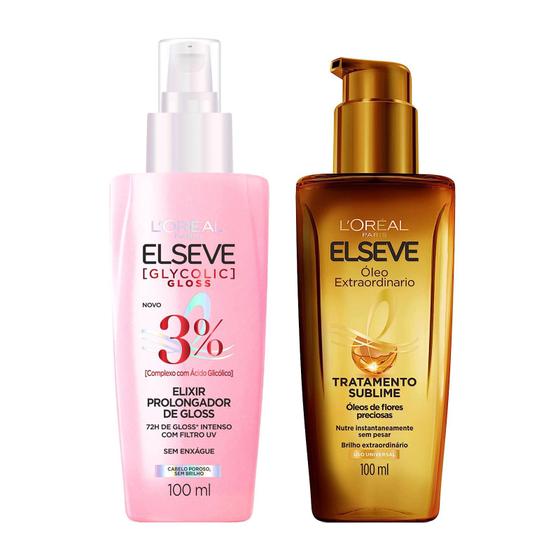 Kit elseve sérum glycolic gloss + óleo extraordinário loréal paris ...