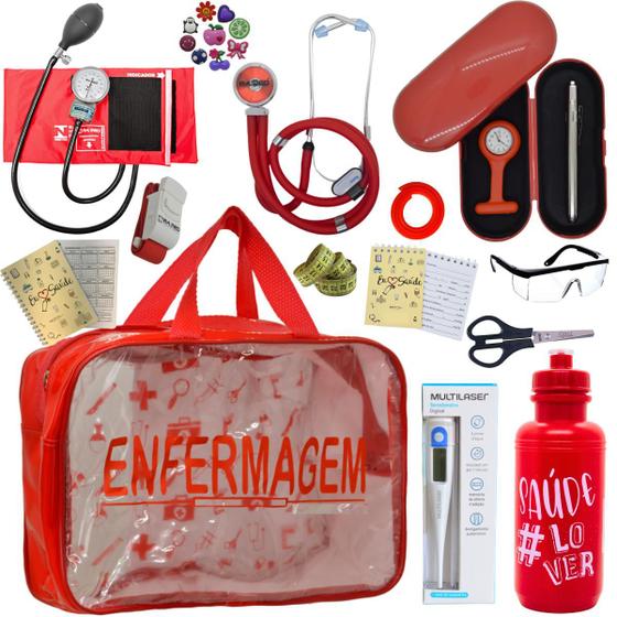 Kit Enfermagem Top Cores Premium Completo Estagio Estetoscopio Aparelho ...
