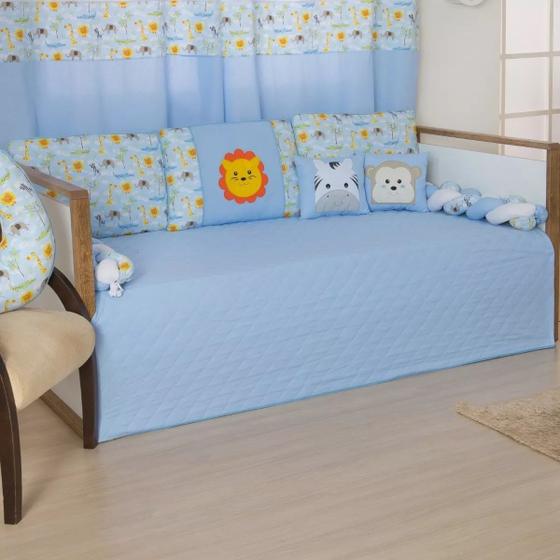 Kit Enxoval Bicama Cama Baba Floresta Safari Azul Bebe quarto Criança ...