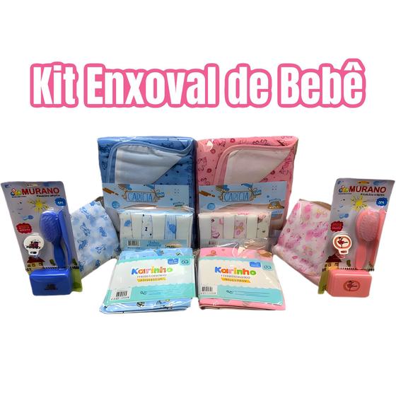 Kit Enxoval de Bebe 19 Peças 6 Pano de Boca 5 Fralda 3 Cueiro 1 Toalha ...