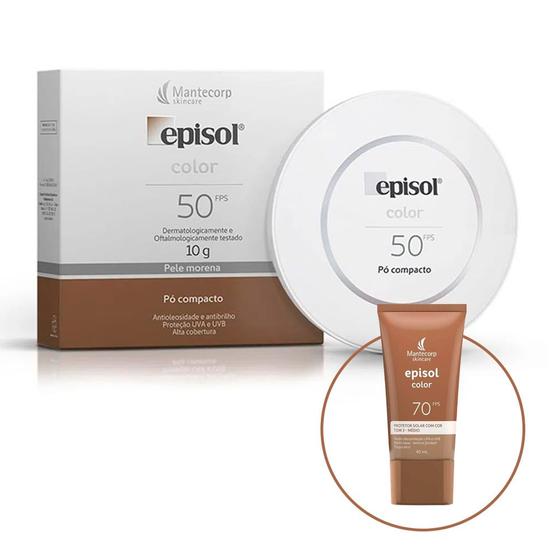 Kit Episol Color Pó Compacto FPS50 Pele Morena 10g + Protetor Solar Tom ...