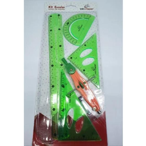 Kit Escolar 6 Peças Transferidor Compasso Régua Esquadro - Wincy ...