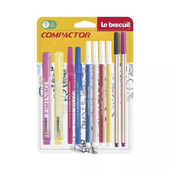 Kit Escolar Compactor 2 Canetas Pop, 2 Microlines, 2 Marca Textos e 4 ...