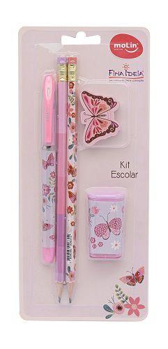 Kit Escolar De Borboleta Rosa Lápis Caneta E Borracha Molim - Material ...