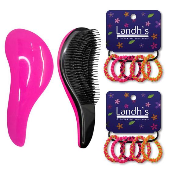 Kit Escova Desembaraça com 12 Elásticos Bicolor iBela - Landhs - Banho ...