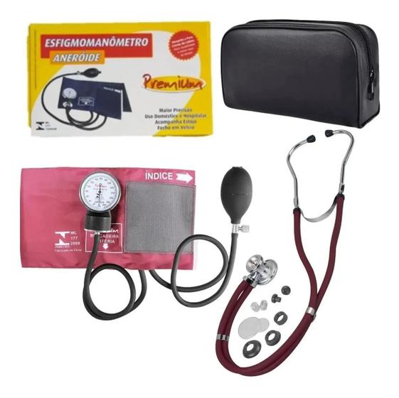 Kit Esfigmomanometro E Estetoscópio Rappaport Premium - Vinho - Medidor ...