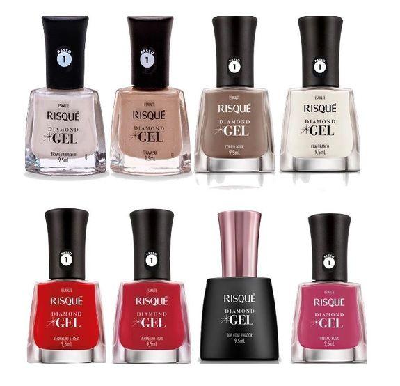 Kit Esmalte Risqué Diamond Gel 7 Cores + 1 Top Coat Fixador 9,5ml ...