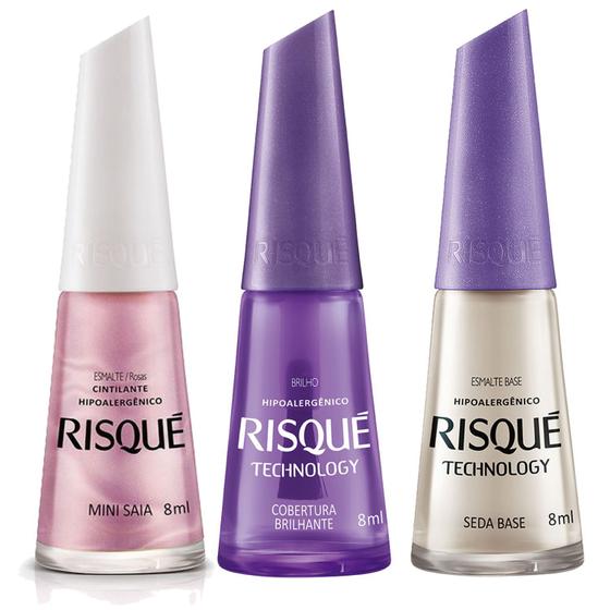 Kit Esmaltes Risqué Technology Seda Base 8ml + Mini Saia Rosa ...