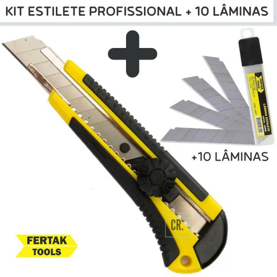Kit Estilete Multiuso Profissional Largo + 10 Lâminas 18mm, Estilete Cabo Anatômico Emborrachado ...