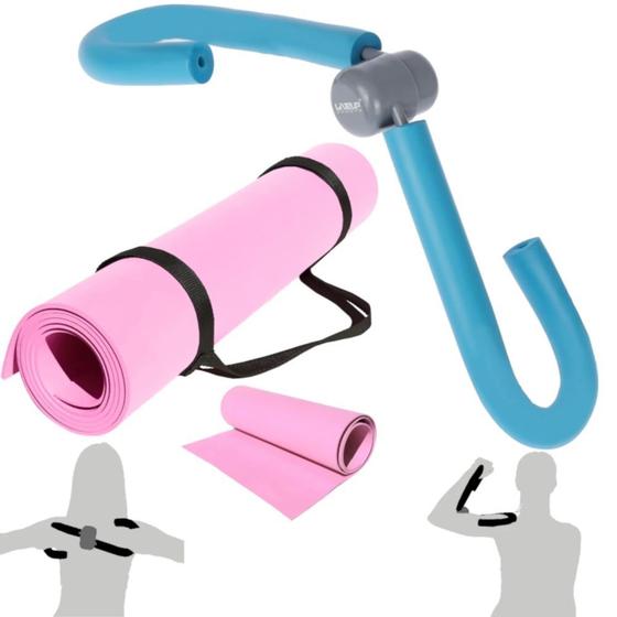 Kit Exercitador Tonificador + Colchonete Eva Rosa com Alca Yoga e ...