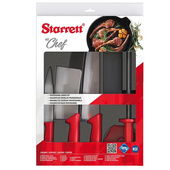 Kit Faca Chefe 1 Cutelo 2 Facas 1 Chaira com Proteção 1 Pedra de Afiar ...
