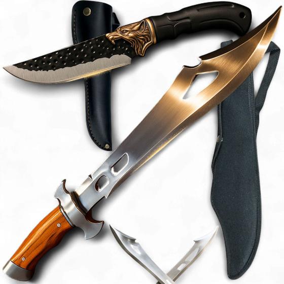 Kit Faca Dragão Dourado e Espada ShadowSteel XT com Bainha Aço Inox ...