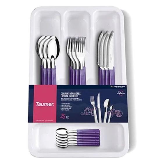 Kit Faqueiro 25 Peças Aço Inox Cabo Plástico Taumer Linha Luna Com ...