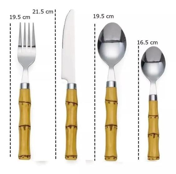 Kit Faqueiro Bambu Talheres Completo 25 Pçs Aço Inox Com Suporte ...