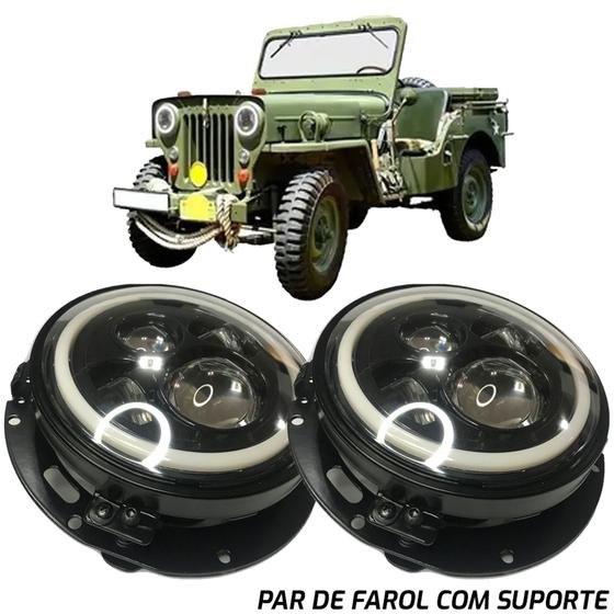 Kit Farol Angel Eyes 7'' com Suporte JEEP WILLYS-Cj-3a-3b-M38-Cj4-Cj5 ...