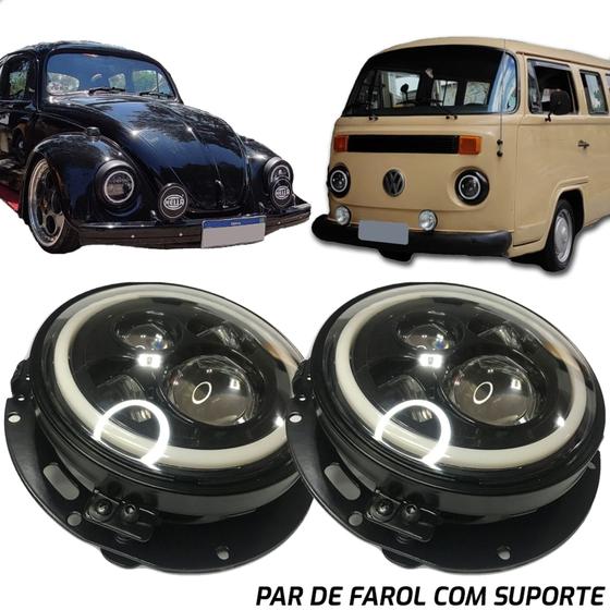 Kit Farol Angel Eyes 7'' com Suporte VW Fusca Kombi Brasilia Passat ...