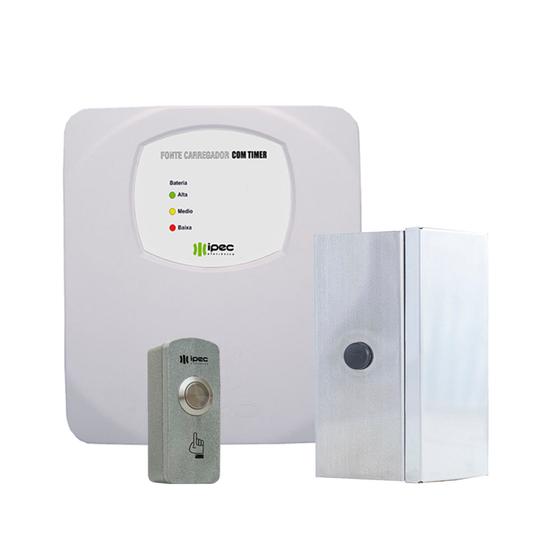 Kit fechadura eletromagnética M100 Inox Fonte com Timer 2A e botoeira ...