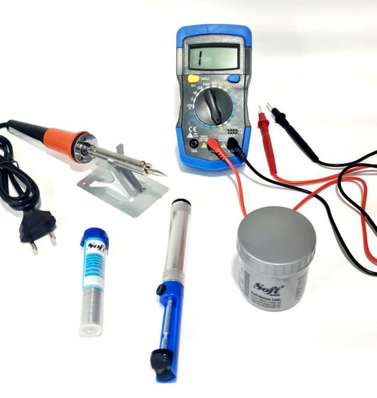 Kit ferro de solda 60w 110v multimetro digital dt830l estanho pasta e ...