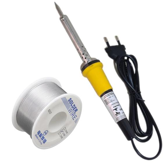Kit Ferro De Solda Soldar Soldador 110v 40w ou 60w Com Rolo de Estanho ...