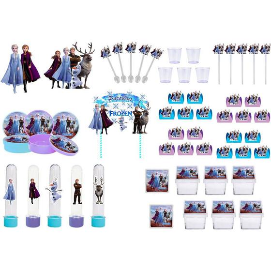 Kit festa Frozen 2 (azul claro e lilás) 173 peças 20 pessoas - Produto ...