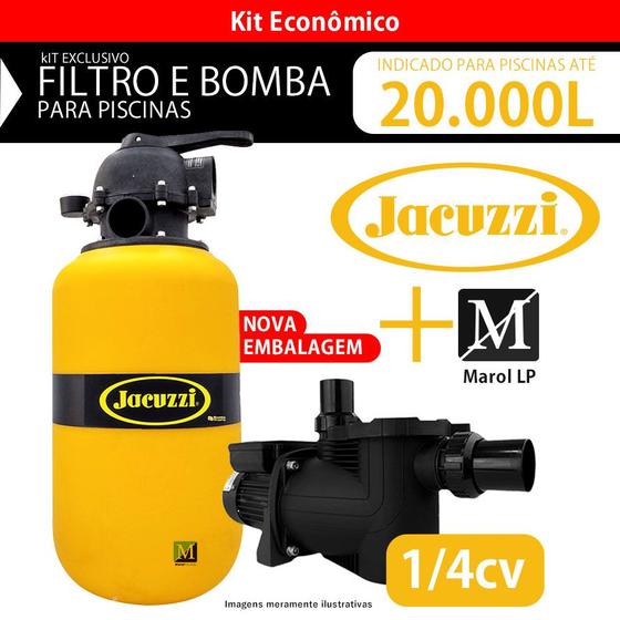 kit Filtro 12tp JACUZZI E Bomba 1/4 cv Marol lp para piscinas até 20. ...