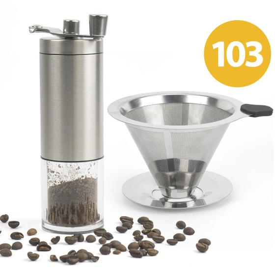 Kit Filtro Coador De Café Inox 103 + Moedor De Café E Grãos Manual ...
