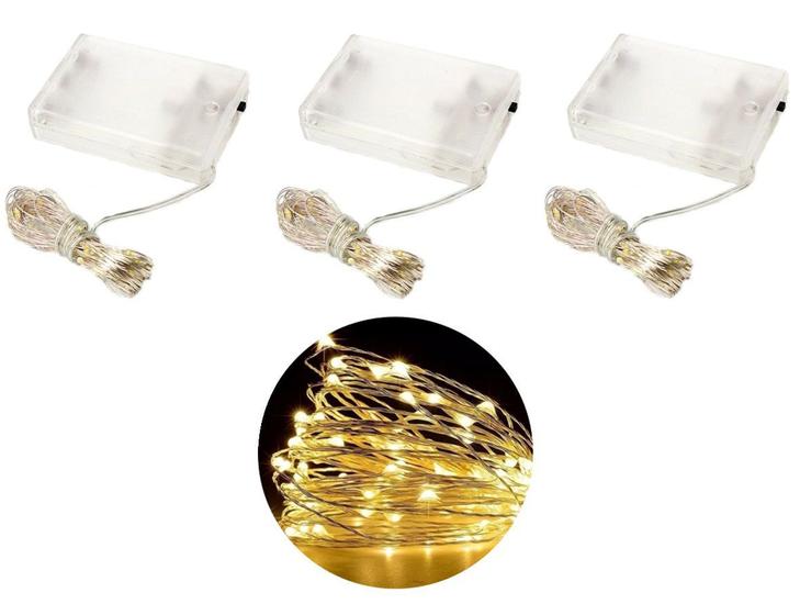 Kit Fio de Fada Micro LED Pilha 50 Lâmpadas Branco Quente Fixa 5 metros ...