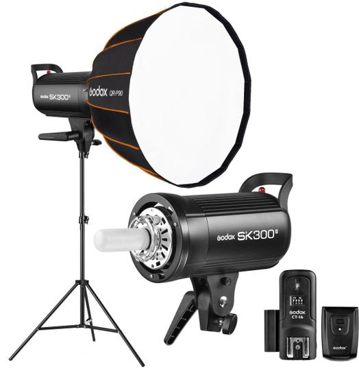 Kit Flash Estúdio Godox SK300II com Rádio Flash + Softbox Parabólico QR ...