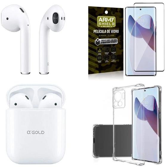 Kit Fone de Ouvido Bluetooth FN-19 Edge 30 Fusion a Gold com Capa e ...