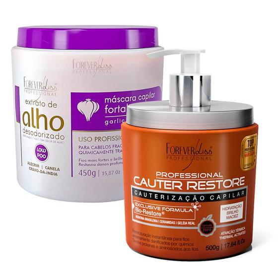 Kit Forever Liss Cauter Restore 500g Máscara Alho 450g Kit De
