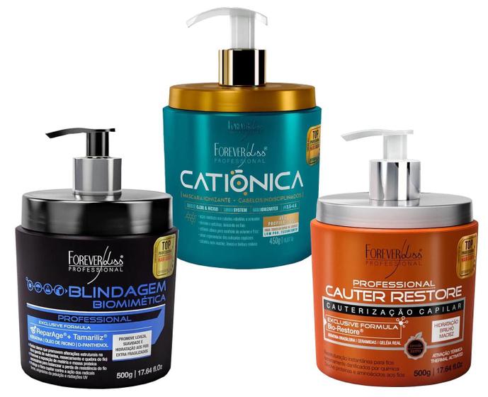 Kit Forever Liss Cauterização Capilar Cauter Restore 500g E Blindagem