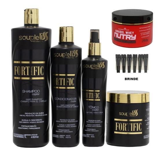 Kit Fortific Souple Liss Shampoo 1L Condicionador 500ml Tônico 300ml e ...
