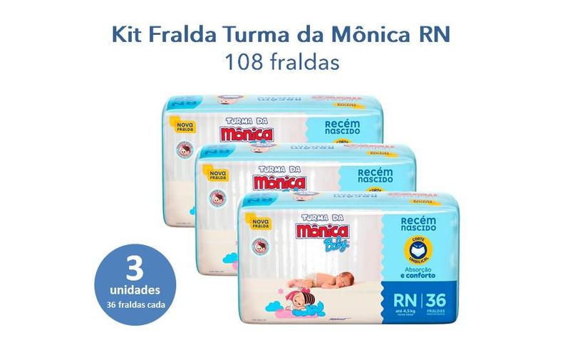 KIT Fralda Turma da Mônica RN - 108 Unidades - Fralda Descartável ...