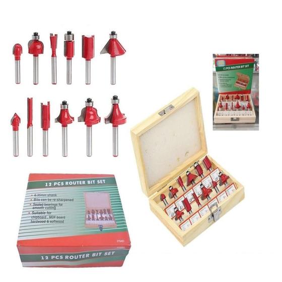 Kit fresas tupia jogo completo 12 peças haste 6mm universal tungstenio ...