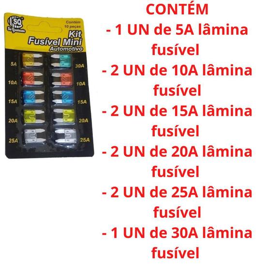 Kit Fusivel Automotivo Lamina Mini 10 Peças 5 10 15 20 25 30a Sq Só