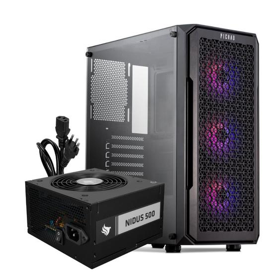 Kit Gabinete Gamer Pichau Apus RGB + Fonte Nidus 500W + Cabo de Força ...