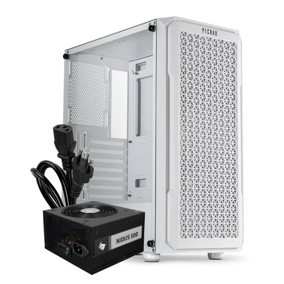 Kit Gabinete Gamer Pichau Apus White + Fonte Nidus 500w + Cabo de Força ...