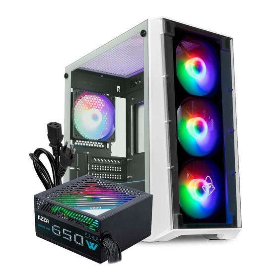 Kit Gabinete Gamer Ward White + Fonte AZZA RGB 650W + Cabo de Força ...