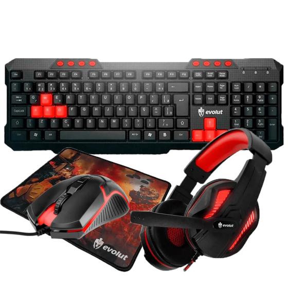 Kit Gamer Completo 4 em 1 LED Evolut Mouse Teclado Headset Mousepad ...
