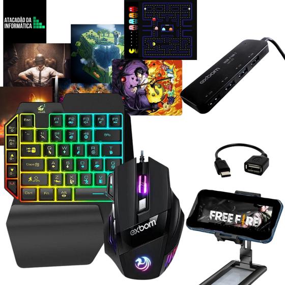 Kit Gamer Mobilador de 1 mão Teclado Mouse 3200 dpi Rgb P/ Celular ...