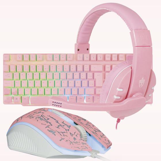 Kit Gamer Rosa Com Teclado Mouse Headset Lindo Rainbow + RGB - Evolut ...