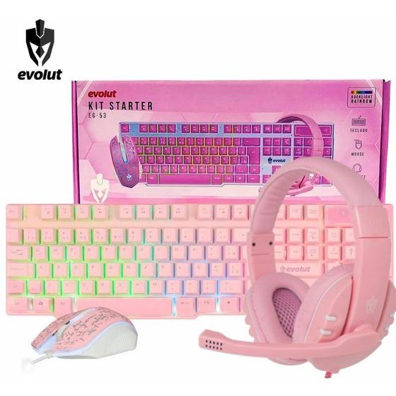 Kit Gamer Rosa Teclado E Mouse Led Rgb Usb + Headset Evolut - Kit Gamer ...