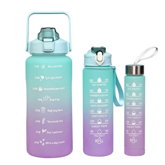 Kit Garrafa Motivacional de Agua 3 em 1 Personalizada 2L 900ml 500ml - QG DOS PRODUTOS - Garrafa ...