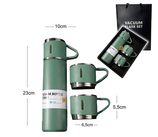 Kit Garrafa Térmica 500ml Com 3 Xícaras Caneca Portatil - Vacuum - Garrafa Térmica - Magazine Luiza