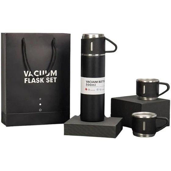 Kit Garrafa Térmica Vacuum Flask Set 500ml Com 3 Xícaras - M&C ...